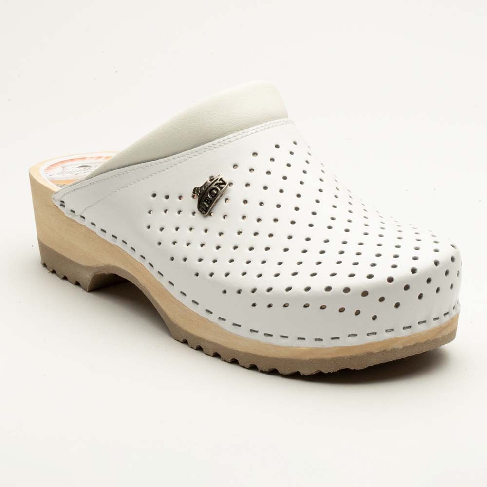 Saboti medicali Leon B2, cu talpa din lemn, alb