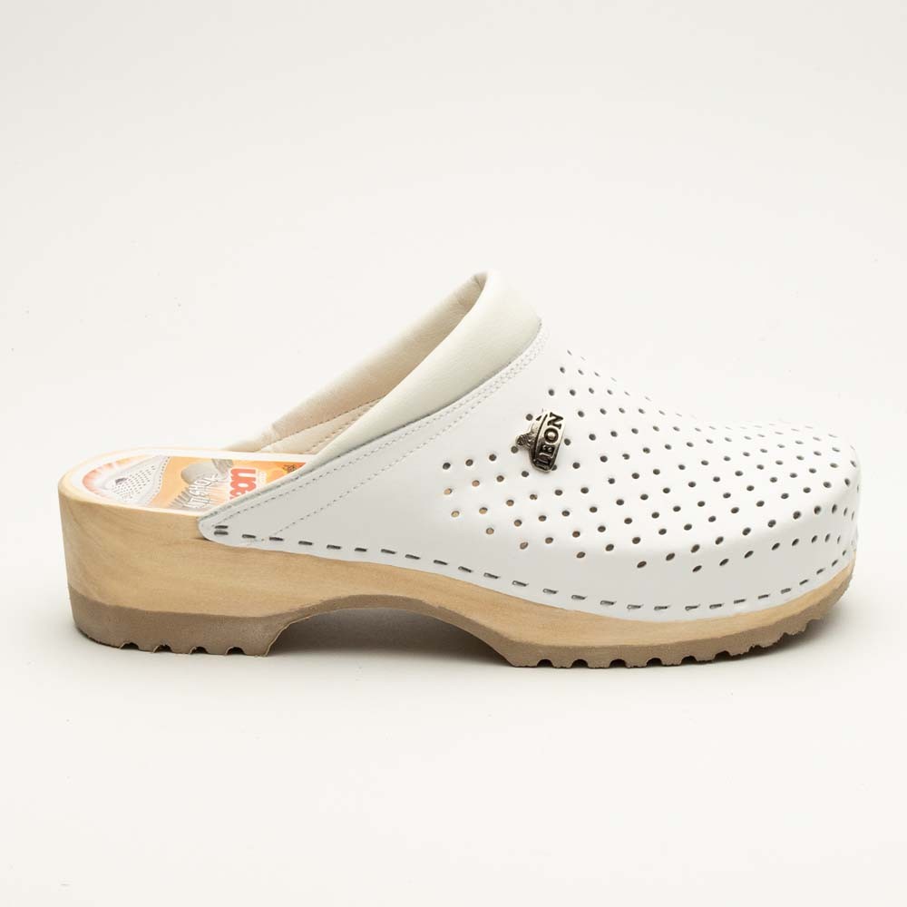 Saboti medicali Leon B2, cu talpa din lemn, alb