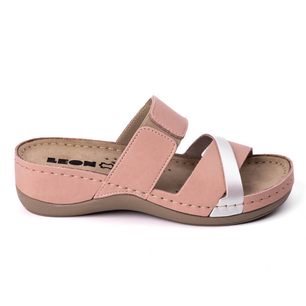 Saboti dama, din piele, de vara, Leon 909, roz