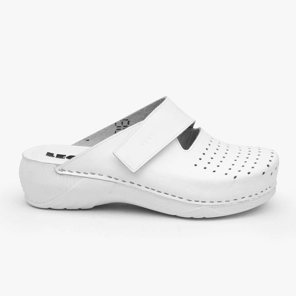 Saboti medicali, de dama, din piele, Leon 3500 Bakkar, alb mat